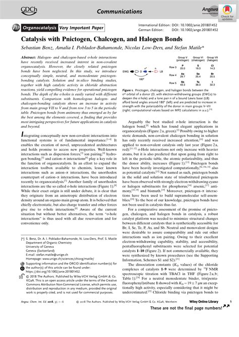 Pdf Catalysis With Pnictogen Chalcogen And Halogen Bonds