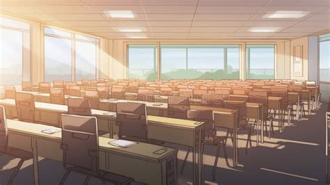 Bright Lights Organized Classroom With Rows Of Desks And Chairs Ai Generated Illustration Stock