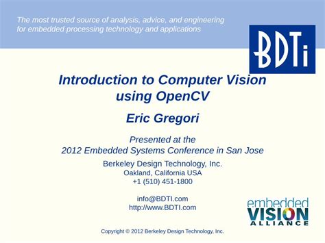 Pdf Introduction To Computer Vision Using Opencv · •opencv Is A Free Computer