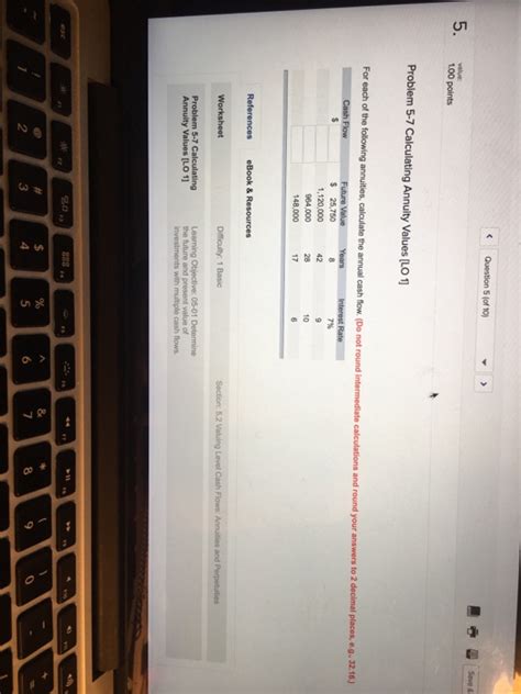 solved 5 value 100 points problem 5 7 calculating annuity