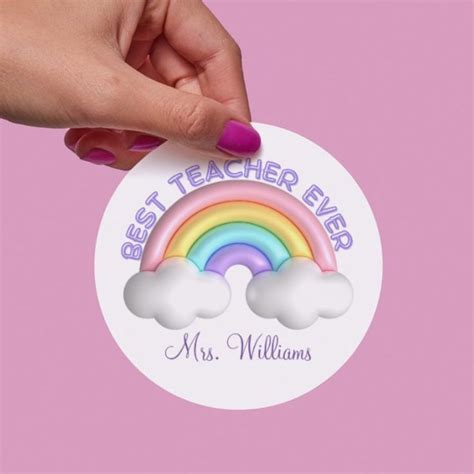 Best Teacher Ever Cute Rainbow Personalized Classic Round Sticker Zazzle Best Teacher Ever