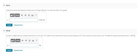 Solved Part A Compute The Specific Heat Capacity At Constant Chegg