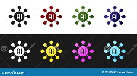 Set Neural Network Icon Isolated On Black And White Background Artificial Intelligence Ai Stock