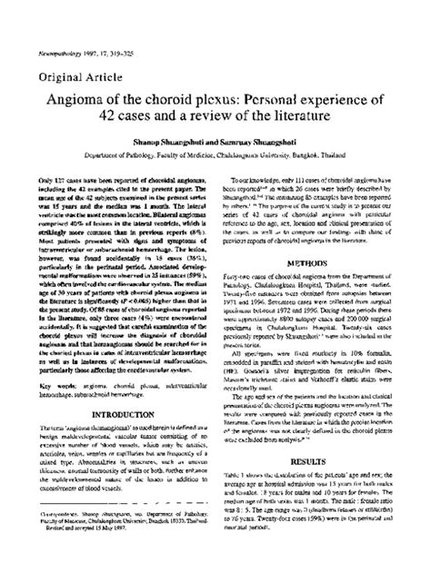 Pdf Angioma Of The Choroid Plexus Personal Experience Of 42 Cases And A Review Of The Literature