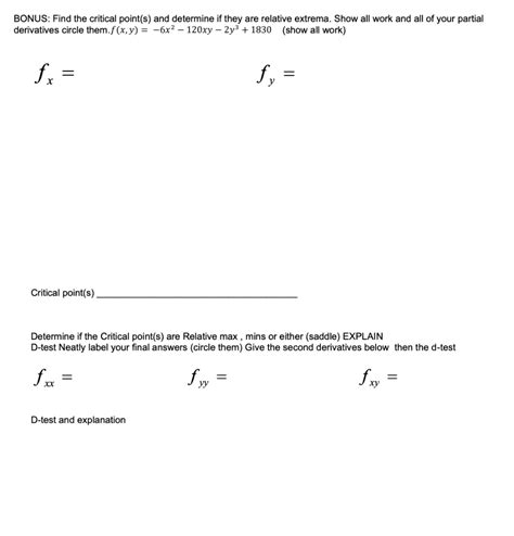 Solved Bonus Find The Critical Point S And Determine If