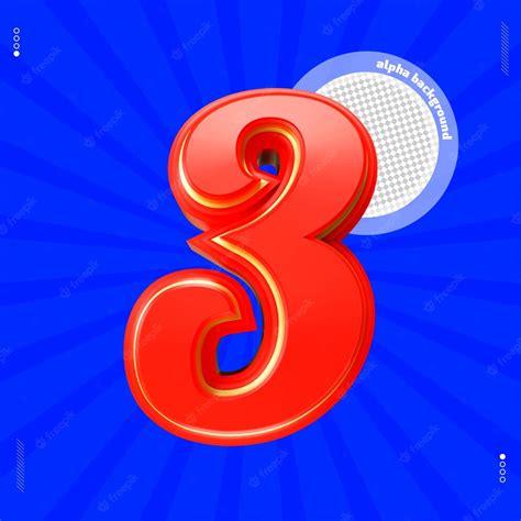 Premium Psd 3d Render Number 3 Font Red