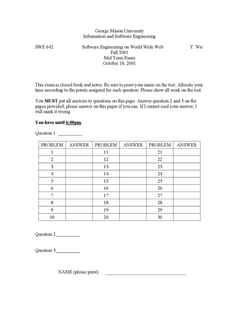 Midterm Exam Software Engineering 2001 Swe 642 Docsity
