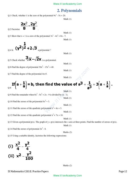 9th Polynomial Test Paper 7 Pdf Factorization Polynomial