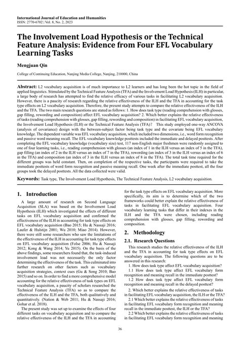 Pdf The Involvement Load Hypothesis Or The Technical Feature Analysis Evidence From Four Efl