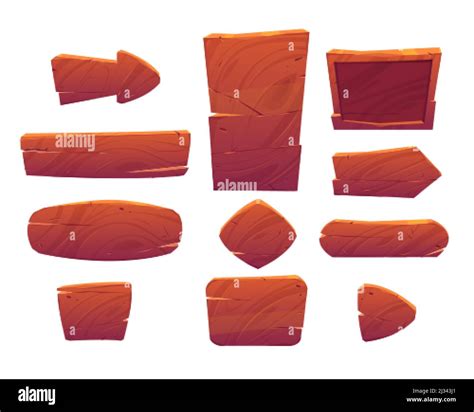 Wooden Buttons And Boards For Ui Game Gui Elements Isolated On White