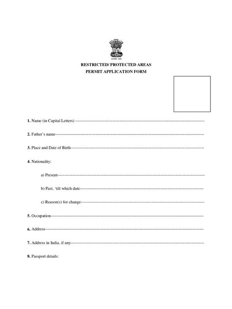 Indian Restriction Area Permission Form Pdf Travel Visa Government