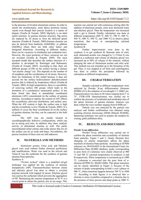 Synthesis Characterization And Phase Transition Of Highly Porous γ Alumina Nanoparticles