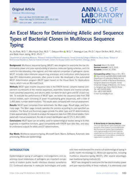 Pdf An Excel Macro For Determining Allelic And Sequence Types Of Bacterial Clones In