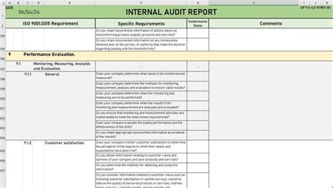 Iso 9001 2015 Internal Audit Template With Log And Procedures Section