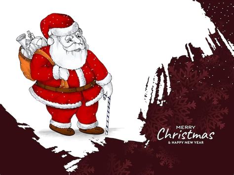 산타 클로스와 눈송이와 메리 크리스마스 축제 배경 무료 벡터