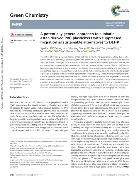 Pdf A Potentially General Approach To Aliphatic Ester Derived Pvc