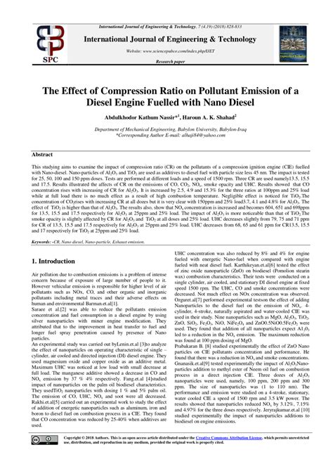 Pdf The Effect Of Compression Ratio On Pollutant Emission Of A Diesel Engine Fuelled With Nano