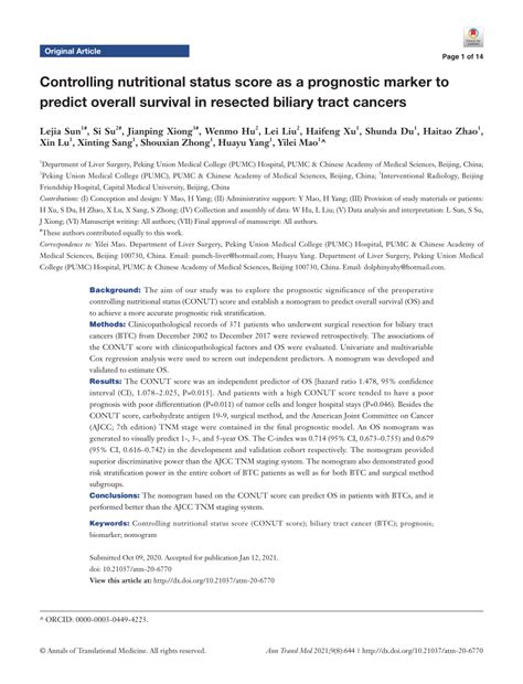 Pdf Controlling Nutritional Status Score As A Prognostic Marker To Predict Overall Survival In