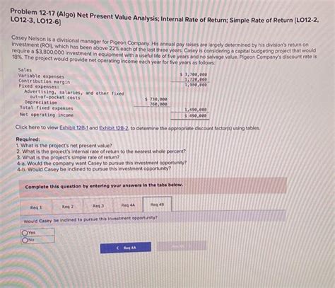 Solved Problem 12 17 Algo Net Present Value Analysis Chegg Com