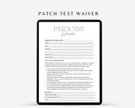Editable Patch Test Waiver Form Canva Template For Skin Sensitivity Agreement Skin Allergy