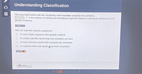 Understanding Classification Fill In The Blank Below With The