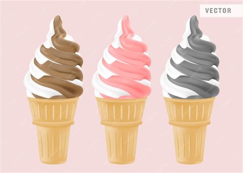 Premium Vector Chocolate Strawberry And Charcoal Soft Serve Ice Creams
