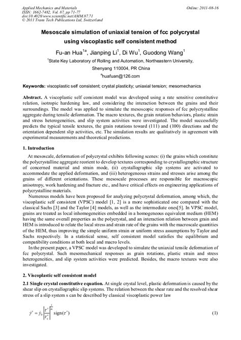 Mesoscale Simulation Of Uniaxial Tension Of Fcc Polycrystal Using Viscoplastic Self Consistent
