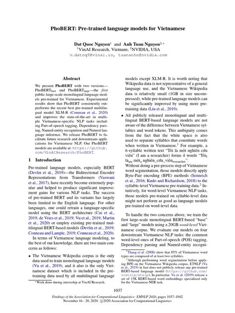 Phobert Pre Trained Language Models For Vietnamese Pdf