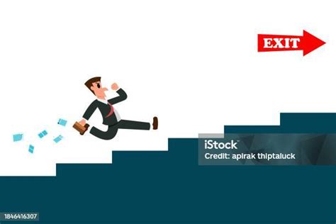 출구로 향하는 계단을 뛰어 올라가는 사업가 사업 개념 벡터 일러스트 레이 션 개념에 대한 스톡 벡터 아트 및 기타 이미지 개념 개념과 주제 개발 Istock