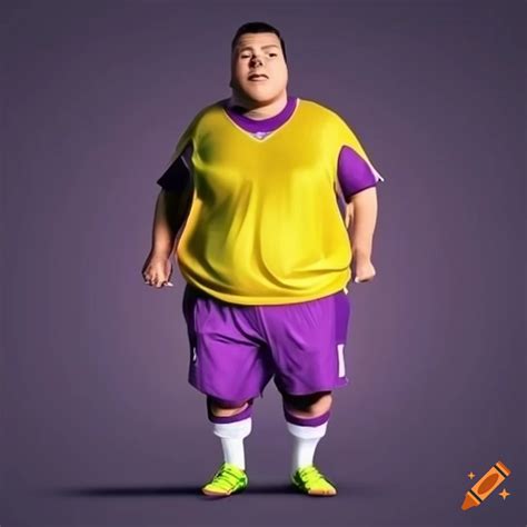 Very Short And Very Fat Soccer Player He Wears A Yellow And Purple Jersey