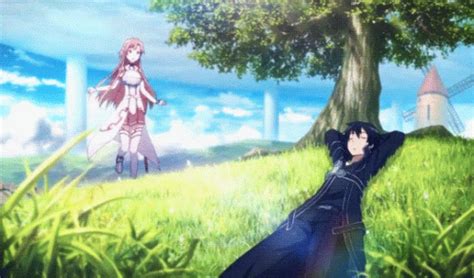 Sao Anime Asuna Calling Kirito Resting 