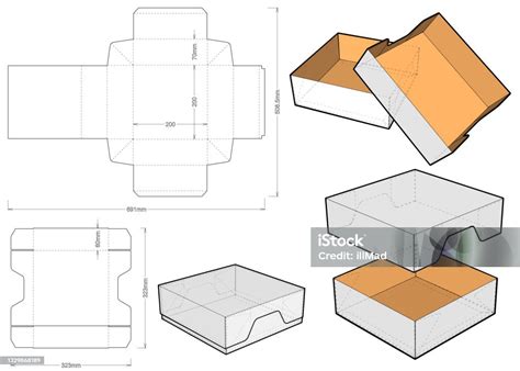 상단 및 하단 상자 및 다이 컷 패턴 조립의 용이성 접착제에 대한 필요가 없습니다 Eps 파일은 전체 스케일이며 완벽하게 작동합니다 실제 골판지 생산을 위해 준비되었습 0