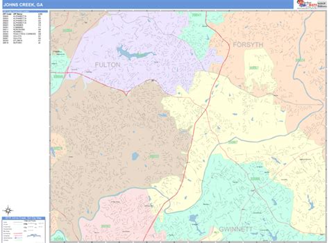 Johns Creek Georgia Wall Map Color Cast Style By Marketmaps Mapsales