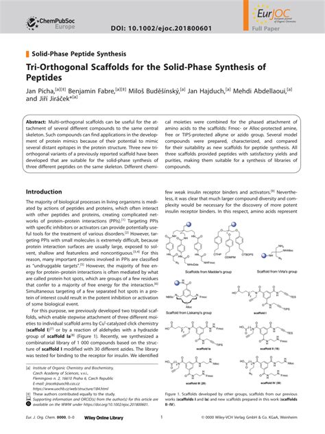 Pdf New Tri‐orthogonal Scaffolds For The Solid‐phase Synthesis Of Peptides