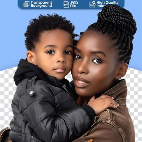 Mothers Day Commemoration Halfbody Portrait Of A Black Mom And Her Son