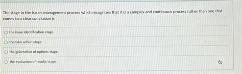 Solved The Stage In The Issues Management Process Which