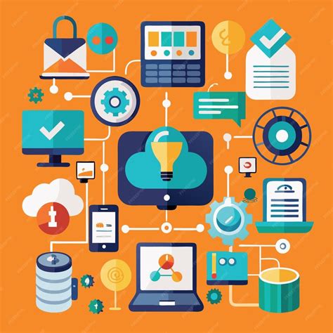 Illustration Of Interconnected Flat Design Icons Representing A Data