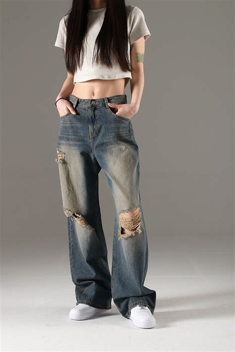 짜루마켓 찢청 찢어진 청바지 무파진 구제 디스트로이드진