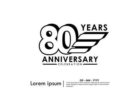 창립 80주년 기념 엠블럼 검은 기념일 로고는 흰색 배경에 리본으로 격리되어 있습니다 웹 전단지 포스터 초대장 및 인사말 카드를위한 벡터 일러스트 레이 션 템플릿 디자인