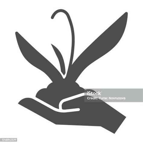 손 단단한 아이콘 원예 개념 흰색 배경에 손으로 기호꽃 식물 인간의 손바닥은 모바일 웹 디자인에 대한 글리프 스타일의 젊은 새싹 아이콘을 보유하고 있습니다 벡터 그래픽