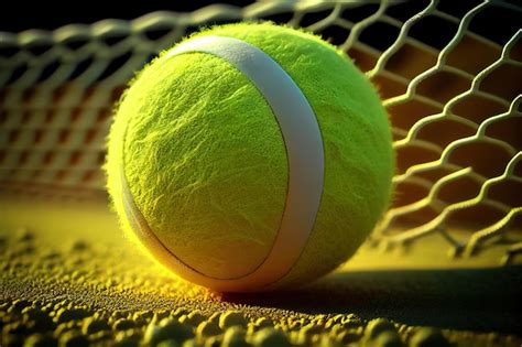 Крупным планом теннисный мяч и сетка на корте generative ai | Премиум Фото