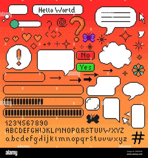 pixel dialog and other 8 bit game interface elements speech bubble