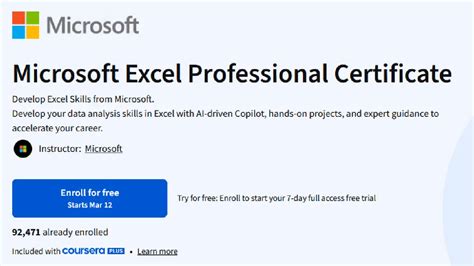 Microsoft Excel Professional Certificate