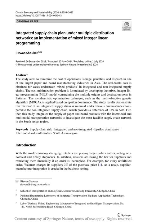 Integrated Supply Chain Plan Under Multiple Distribution Networks An Implementation Of Mixed