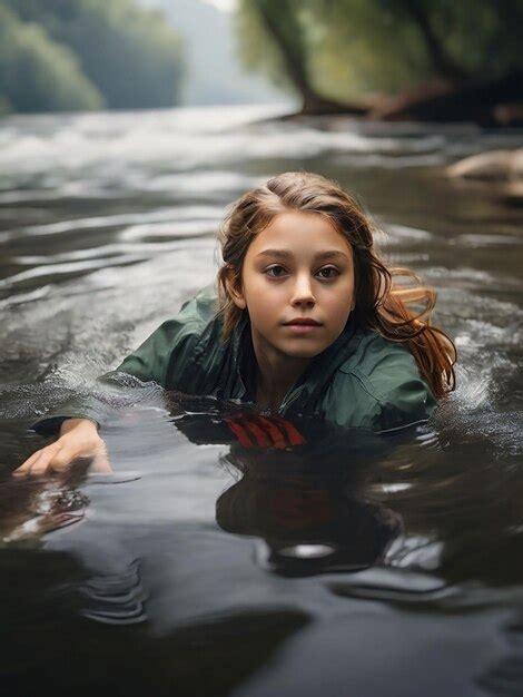 Premium Photo A Girl Is Floating In The River