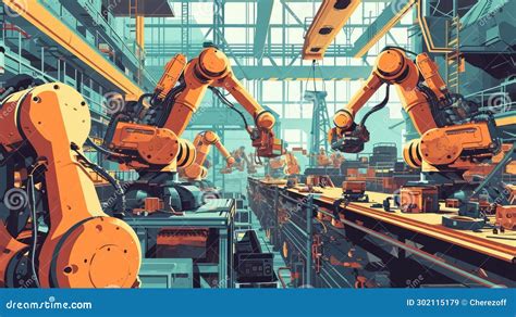 illustration of industrial robots working stock image image of