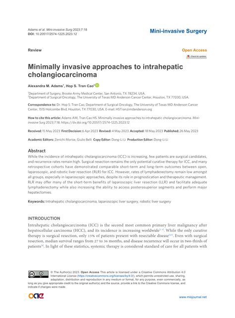 Pdf Minimally Invasive Approaches To Intrahepatic Cholangiocarcinoma