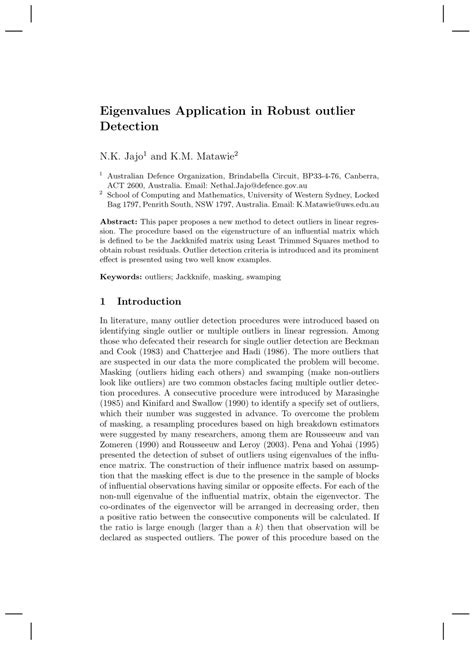 Pdf Eigenvalues Application In Robust Outlier Detection