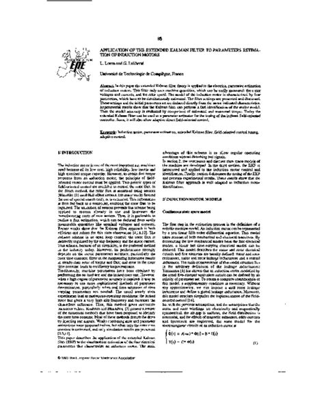 Pdf Application Of The Extended Kalman M T E R To Parameters Estima Tion Of Induction Motors