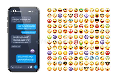 Smartphone Messaging App User Interface With Emoji Sms Text Frame Chat Screen Blue Message